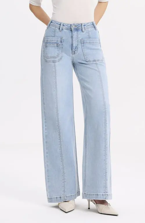 BAYEAS Patch Pocket Mid Rise Wide Leg Jeans