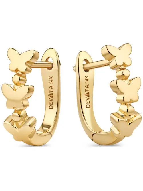 DEVATA 14k Gold Butterfly Hoop Earrings - Yellow Gold