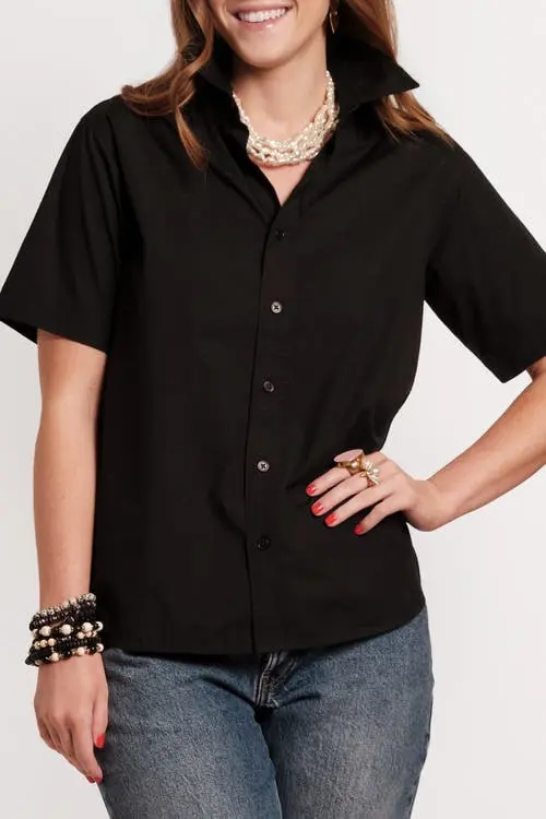FRANCES VALENTINE Perfect Button Down Short Sleeve - Black