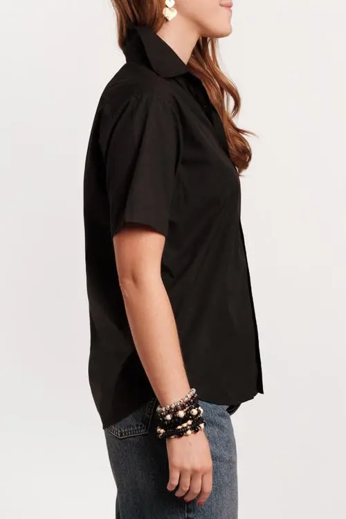 FRANCES VALENTINE Perfect Button Down Short Sleeve - Black