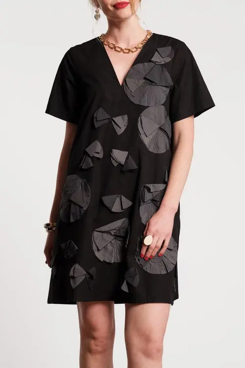 FRANCES VALENTINE Origami Flower V-neck Short Sleeve Dress