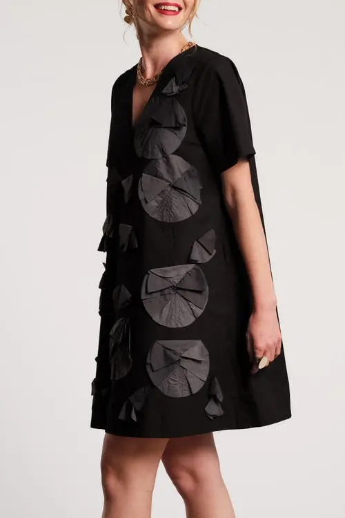 FRANCES VALENTINE Origami Flower V-neck Short Sleeve Dress