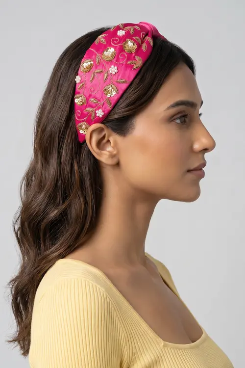 HAIR DRAMA CO. Fuchsia Blossom Embellished Headband