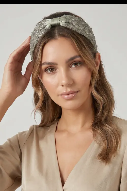 HAIR DRAMA CO. French Grey Embroidered Headband