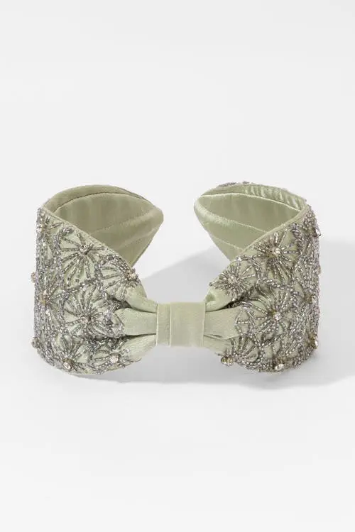 HAIR DRAMA CO. French Grey Embroidered Headband