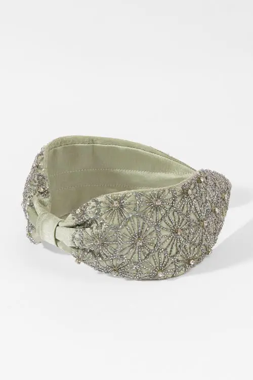 HAIR DRAMA CO. French Grey Embroidered Headband