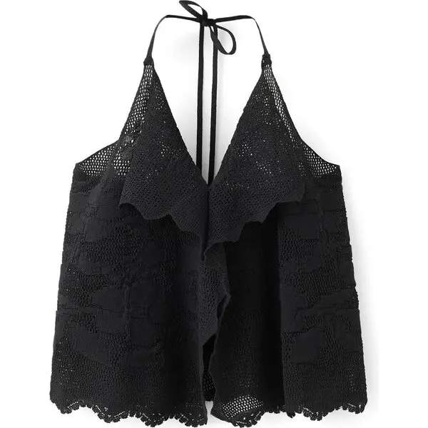 Mango Embroidered Knit Halter Top - Black