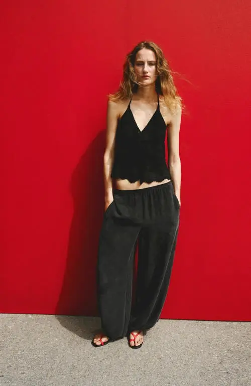 Mango Embroidered Knit Halter Top