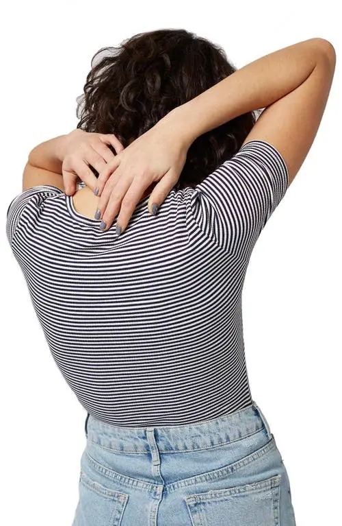 Topshop Stripe Surplice Jersey Bodysuit