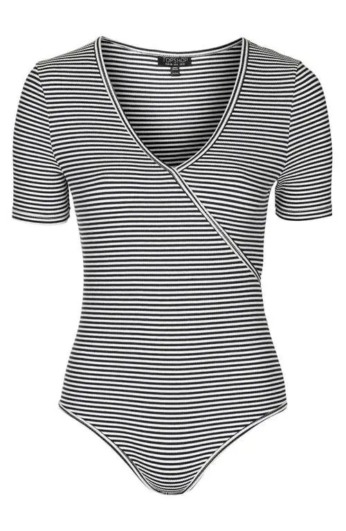 Topshop Stripe Surplice Jersey Bodysuit