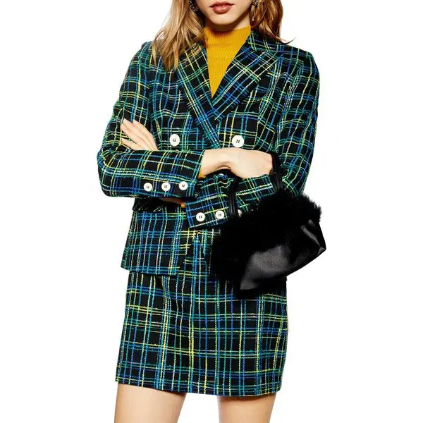 Topshop Bouclé Check Jacket - Black Multi