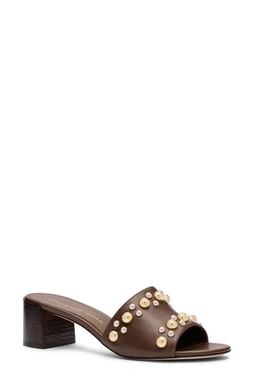 STUART WEITZMAN Perry Leather Slide Sandal - Cigar