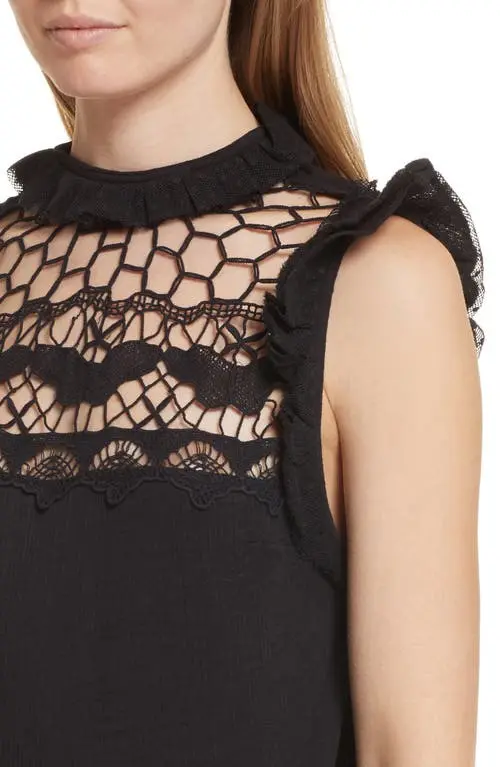 Free People Crochet Lace Ruffle Trim Blouse