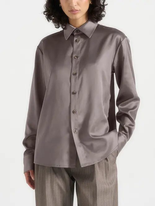 Manière De Voir Carter Oversized Satin Shirt - Taupe
