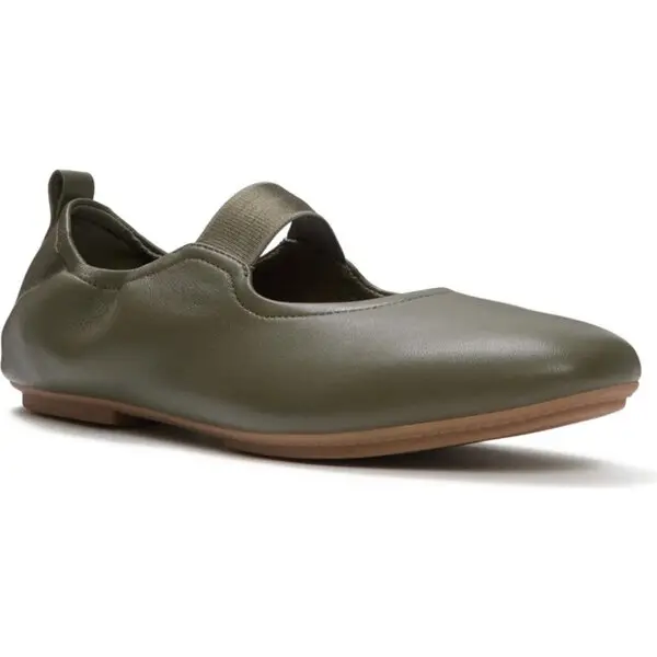 Fitflop Delicato Poise Leather Mary Jane Flats - Deep Olive
