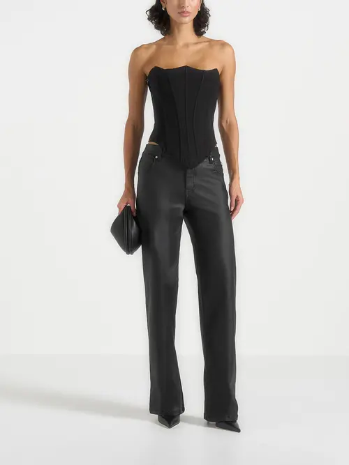 Manière De Voir Florence Wax Effect High Rise Straight Leg Jeans - Black