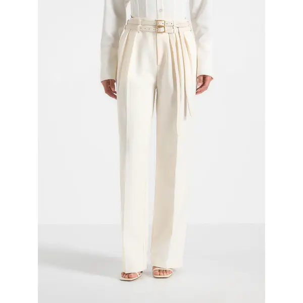 Manière De Voir Pascale Double Belt Wide Leg Trousers - Off White