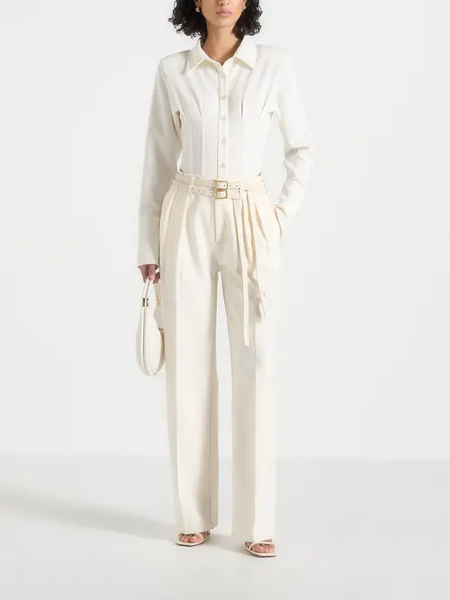 Manière De Voir Pascale Double Belt Wide Leg Trousers - Off White