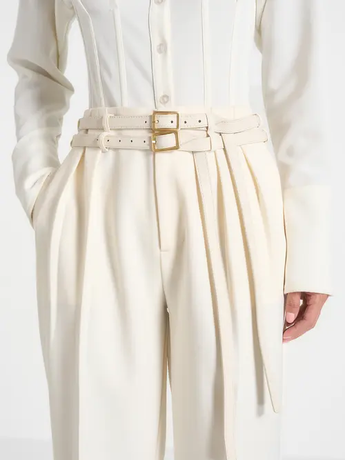 Manière De Voir Pascale Double Belt Wide Leg Trousers - Off White