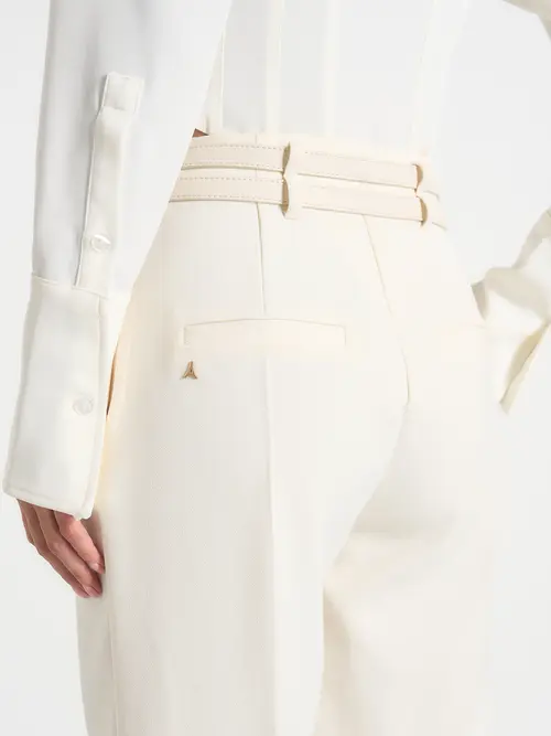 Manière De Voir Pascale Double Belt Wide Leg Trousers - Off White