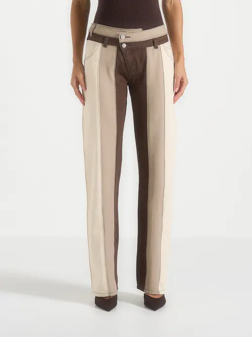 Manière De Voir Jacinda Colour Block Straight Leg Jeans - Brown