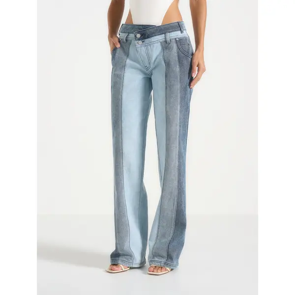 Manière De Voir Jacinda Color Block Straight Leg Jeans - Mid Blue