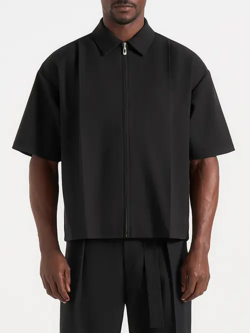 Manière De Voir Aven Boxy Shirt With Crease - Black