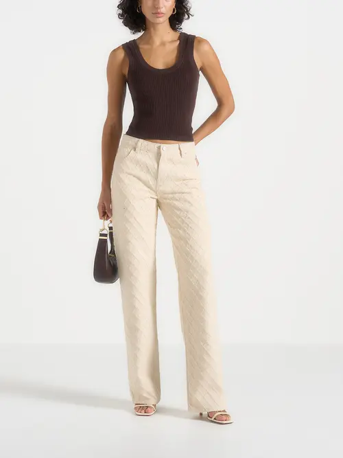 Manière De Voir Elyssa Diamond Stitch Straight Leg Jeans - Cream