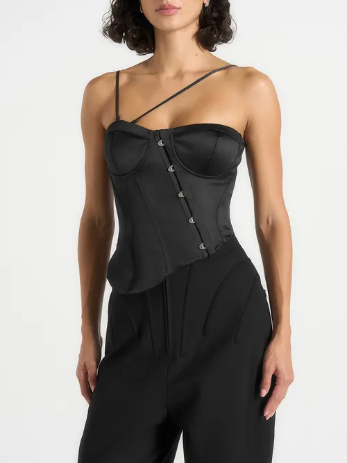 Manière De Voir Maniere De Voir Asymmetric Satin Corset Top - Black