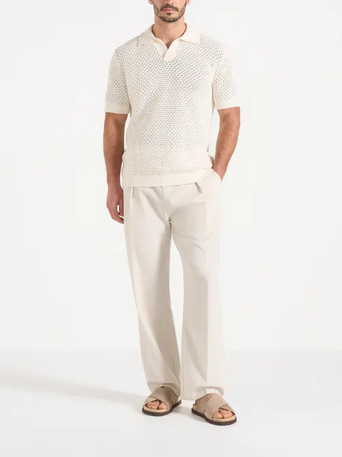 Manière De Voir Conrad Textured Cotton Knit Polo Shirt - Cream