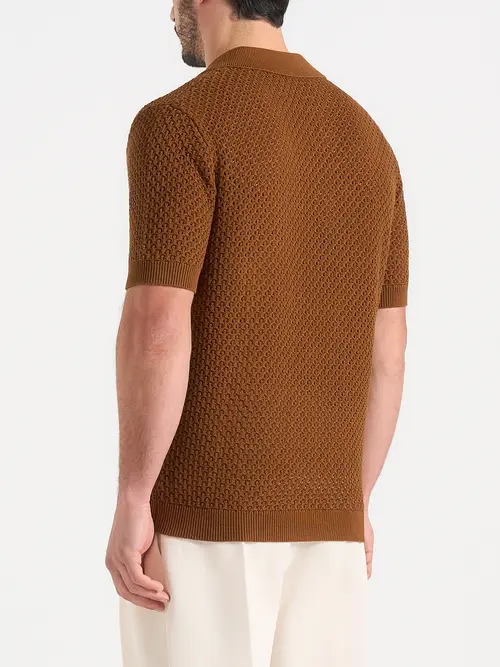 Manière De Voir Conrad Textured Cotton Knit Polo Shirt - Fawn