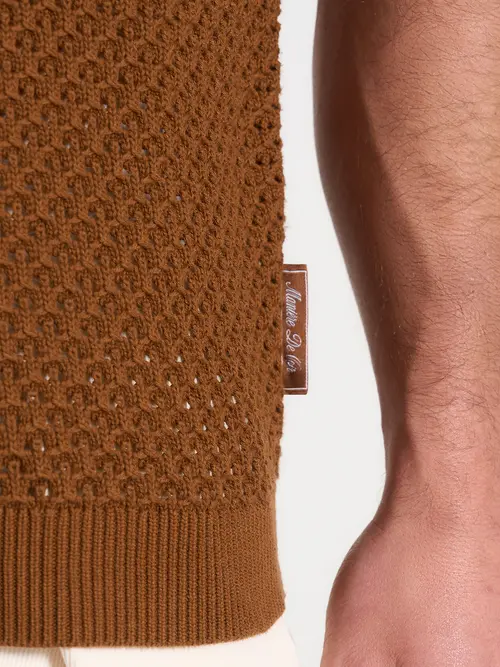 Manière De Voir Conrad Textured Cotton Knit Polo Shirt - Fawn