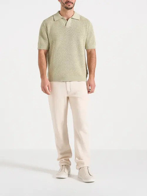 Manière De Voir Conrad Textured Cotton Knit Polo Shirt - Sage