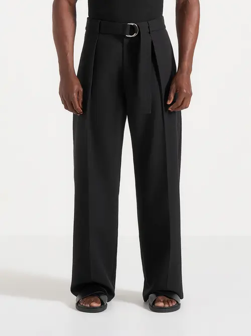 Manière De Voir Loic Wide Leg Tailored Trousers With Belt - Black