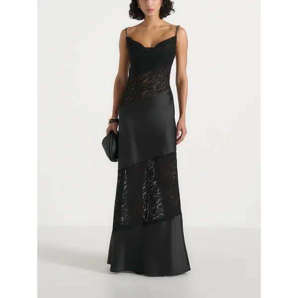 Manière De Voir Naya Asymmetric Lace Maxi Dress - Black