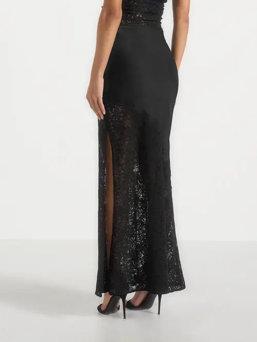 Manière De Voir Satin Lace Maxi Skirt With Pearl Edging