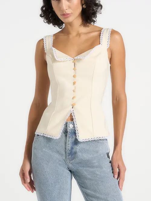Manière De Voir Manier De Voir Linen Corset Top With Lace Trim - Natural