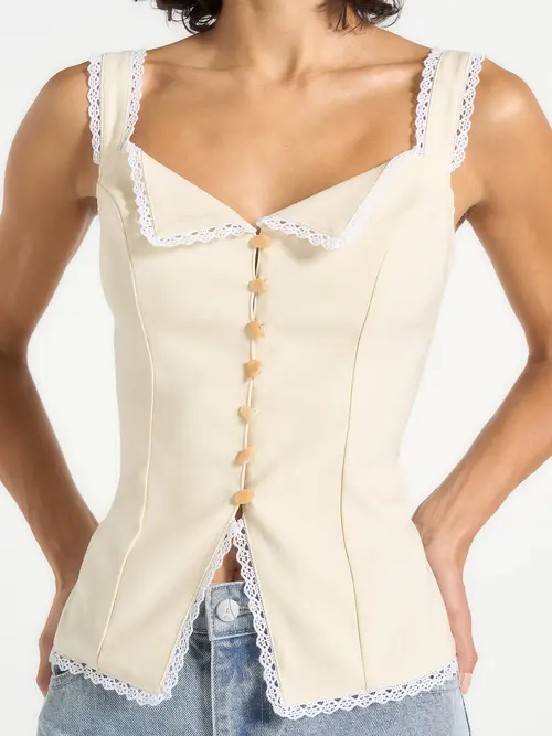 Manière De Voir Manier De Voir Linen Corset Top With Lace Trim