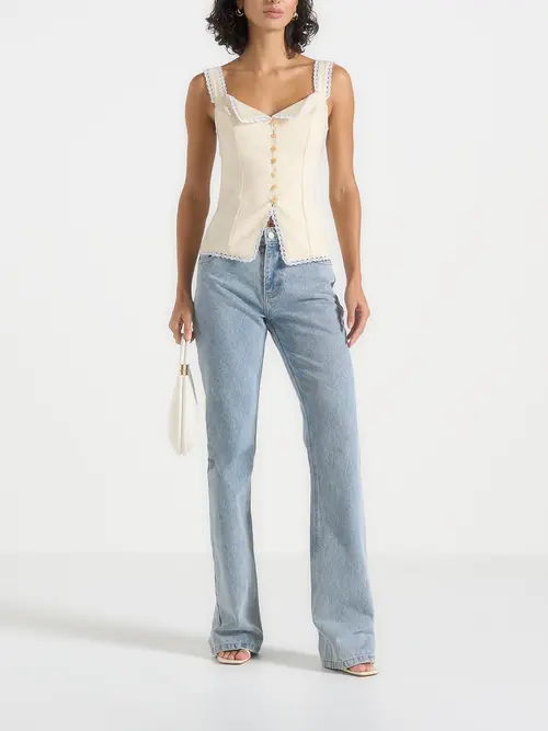 Manière De Voir Manier De Voir Linen Corset Top With Lace Trim