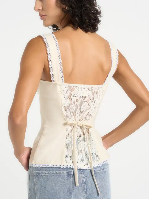 Manière De Voir Manier De Voir Linen Corset Top With Lace Trim