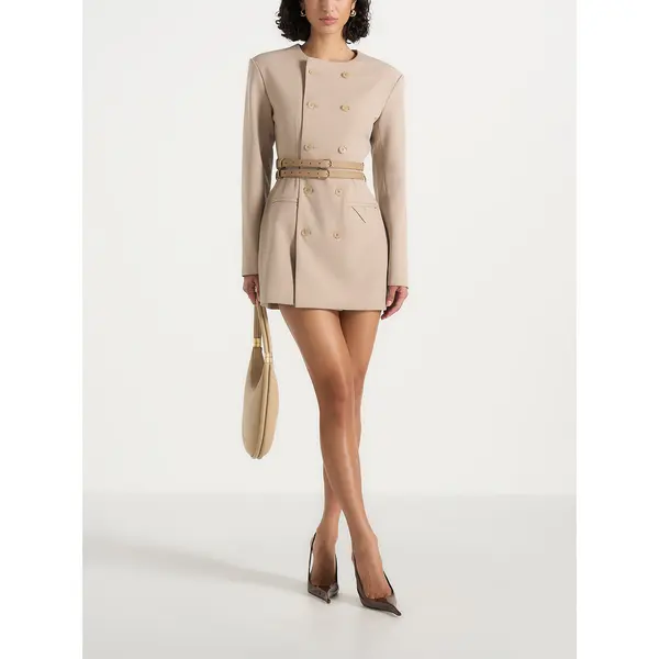 Manière De Voir Sierra Double Breasted Belted Blazer Dress - Beige