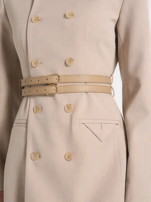 Manière De Voir Sierra Double Breasted Belted Blazer Dress - Beige