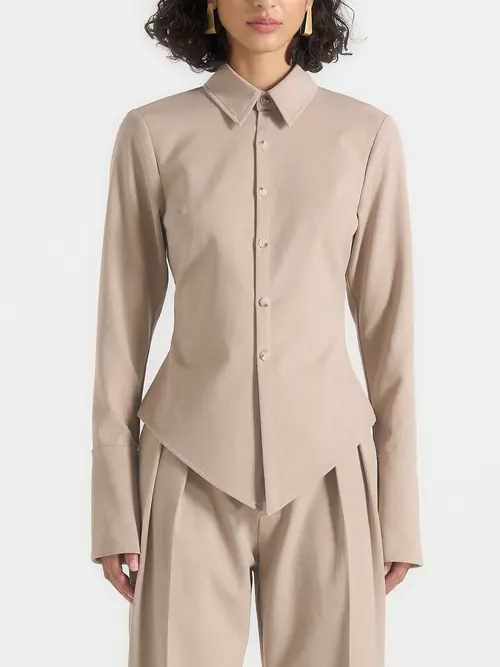 Manière De Voir Maniere De Voir Tailored Fitted Shirt With Pointed Hem - Beige