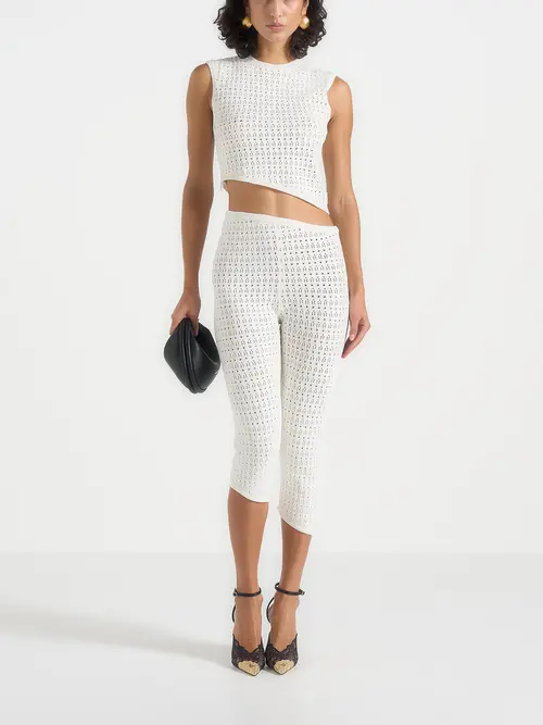 Manière De Voir Aimee Pointelle Asymmetric Capri Leggings - Cream