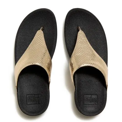 Fitflop Lulu Metallic Snake Toe-post Sandals - Platino