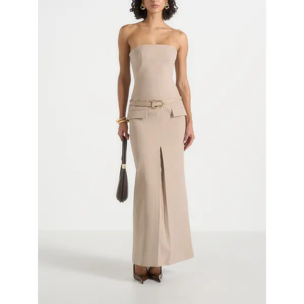 Manière De Voir Maniere De Voir Tabitha Tailored Bandeau Belted Maxi Dress - Beige