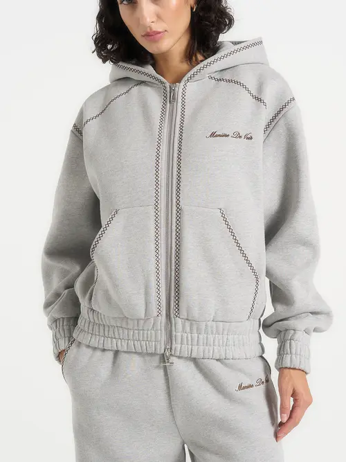 Manière De Voir Ollie Whipstitch Zip Hoodie - Light Grey