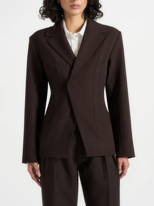 Manière De Voir Beatrice Tailored Cinched Blazer - Dark Brown