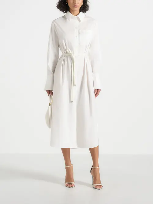Manière De Voir Isa Belted Cotton Midi Shirt Dress - White