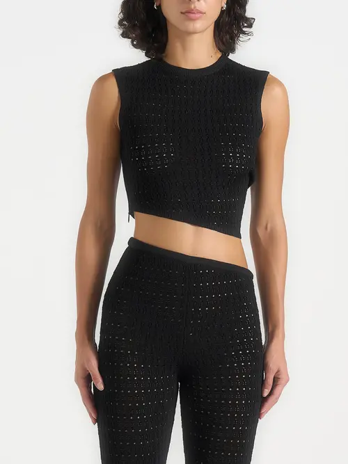 Manière De Voir Eugenie Pointelle Asymmetric Knit Top - Black